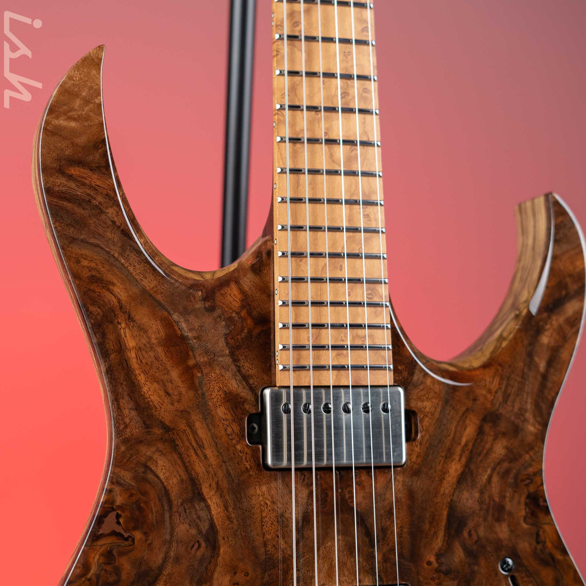 Mayones Duvell Elite 6 Master Grade Curly Walnut Natural NAMM 2024 ...